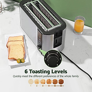 LyriFine Toaster 4 Slice, Long Slot 2 Slice Toaster for Artisan Sourdough Breads, Stainless Steel Toaster with Warming Rack, Extra Wide Slots for Bagels Waffles (Silver), Extra Large 10''x1.5''