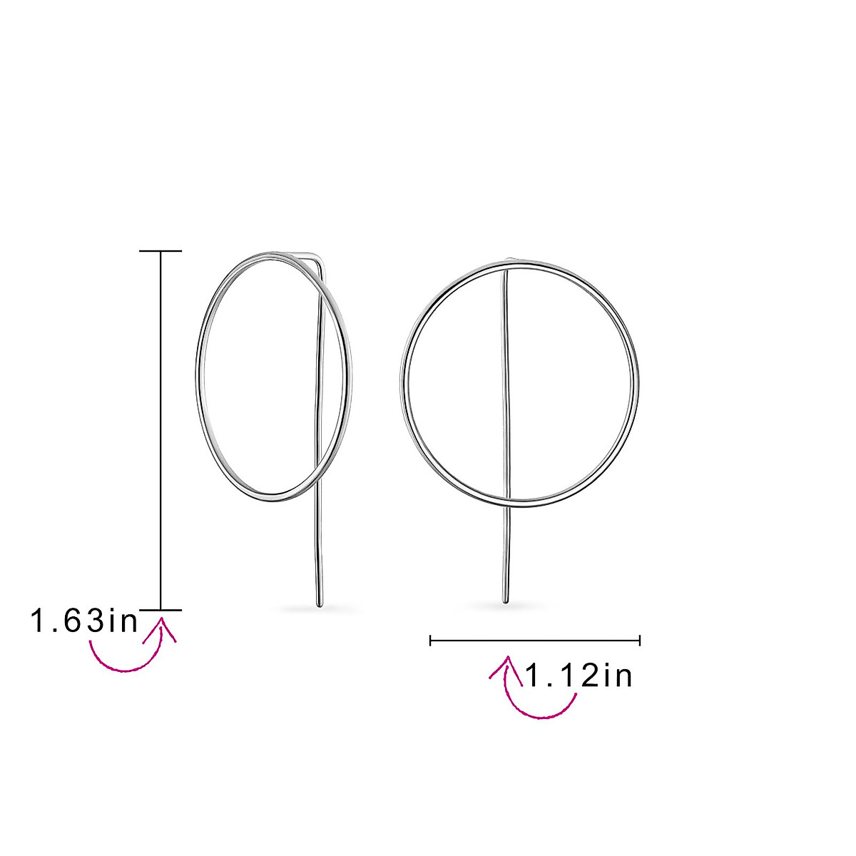 Delicate Minimalist Geometric Thin Round Open Circle Modern Hoop Threader Earrings For Women For Teen .925 Sterling Silver