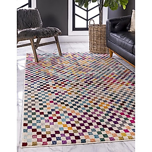 Unique Loom Chromatic Collection Modern Geometric & Vibrant Abstract Area Rug for Any Home Décor, 9 ft x 12 ft, Multi/Beige