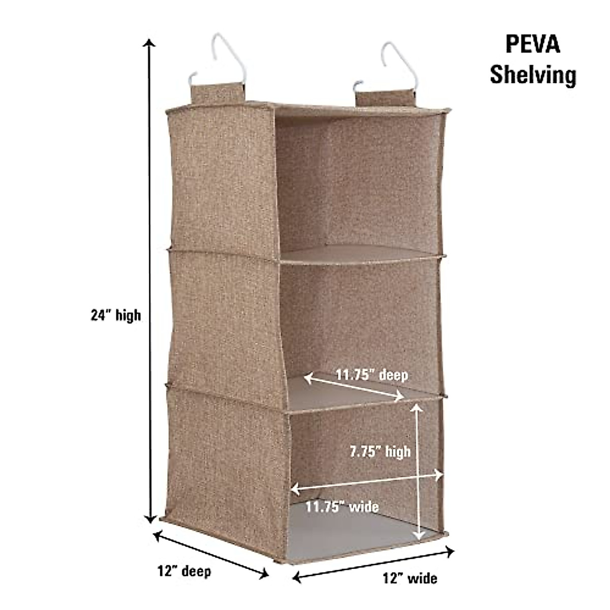 Household Essentials 3 Closet Organizer with Hooks Hanging Shelf, Latte