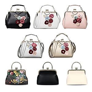 Abuyall Women's Retro Handbag Kiss Lock Shoulder Bag Vintage Purse Flowers M D