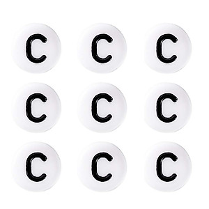 Pandahall 100Pcs Letter Beads 7x4mm White Flat Round with Letter C Acrylic Beads for Jewelry Making