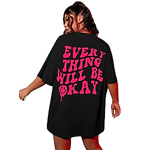 SOLY HUX Plus Size Graphic Tees for Women Oversized Tshirts Vintage T Shirts Casual Trendy Summer Loose Tops Black Pink Multi 3XL
