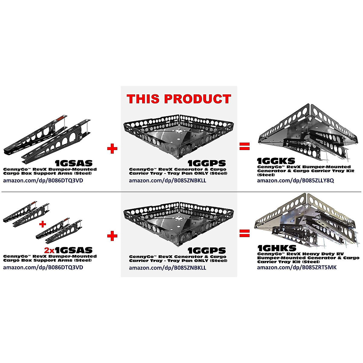 Mount-n-Lock GennyGo RevX2 RV Bumper-Mounted Generator & Cargo Carrier Tray Kit (1GGKS, Steel)