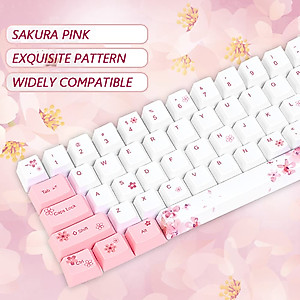 Hopcd Five-Faced Dyed Anime Style PBT Mechanical Keyboard Replacement Bouton Keycaps Set DIY Sublimation PBT Keycaps - 73PCS(Cherry-Blossom)