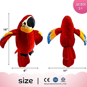 Houwsbaby 9'' Red Talking Parrot Plush Pal Repeat What You Say Recording Stuffed Animal Macaw Electronic Record Interactive Animated Bird Shake Wings Present Birthday Christmas for Kids Boys Girls