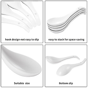 AXIAOLU Asian Soup Spoon,6.75 Inch Ceramic Ramen Spoon,White Chinese Soup Spoons,With Deep Oval Hook Design,for Dumpling,Pho,Noodles,Miso,Wonton,Set Of 4