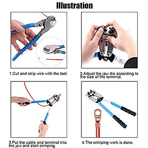 Glarks 2Pcs Wire Crimper Terminal Crimping Tool Cable Lug Crimper Cu/Al Terminal Ratchet Electrician Plier with Cable Cutter for 10, 8, 6, 4, 2, 1/0 AWG Wire Cable Cutting and Crimping