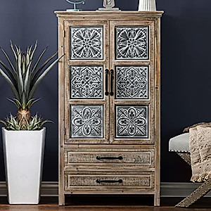 Farmhouse Wood and Metal 2-Drawer 2-Door Storage Cabinet 48.03" H X 26.77" W 15.35" D Brown Grey MDF Weathered