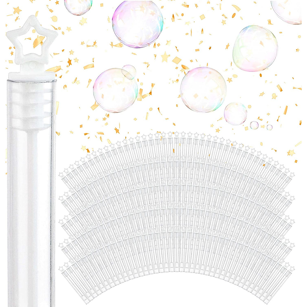 Wedding Bubbles Bulk - White Star Top Wands (100 Count) Individual Mini Bubble Wand Favors for Weddings, Celebration Party Favor for Guests - Stock Your Home