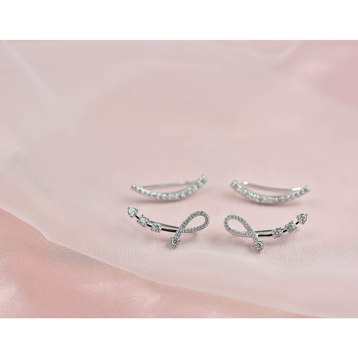 Ear Climbers Earrings for Women - Sterling Silver Cubic Zirconia Ear Cuffs Earrings Set Hypoallergenic Ear Crawler Earrings Dainty Minimalist Earrings Mother's Day Gifts for Mom Her