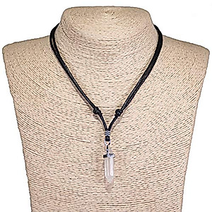BlueRica Crystal Quartz Point on Adjustable Black Cord Necklace