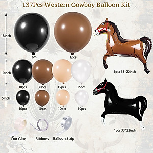 Western Balloon Arch Kit 137pcs Cowboy And Horse Balloons, Brown And Black Balloon Garland For Boy First Rodeo, Wild West Country Birthday Decorations, And Farm Fiesta Party Decorationsy