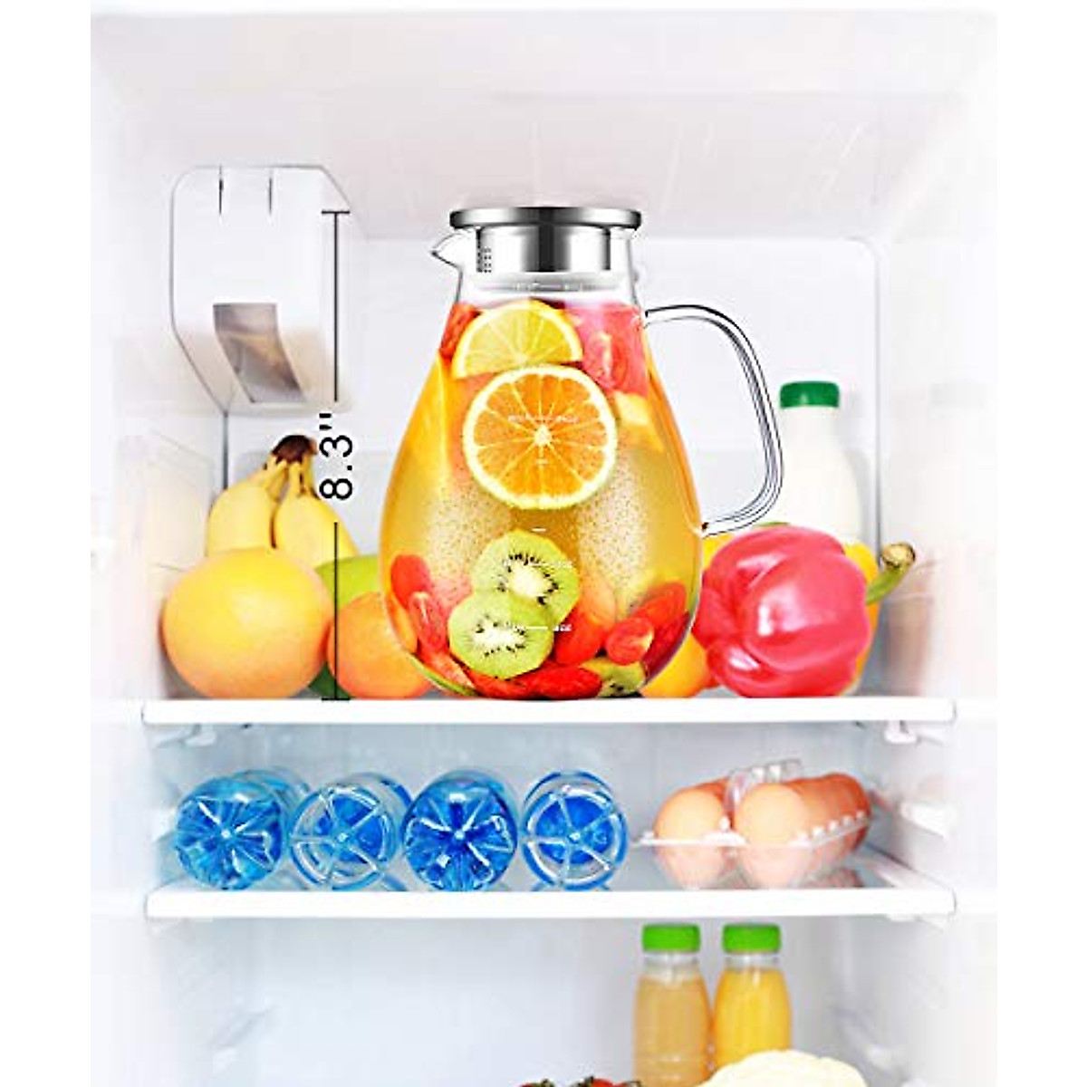 Glass Pitcher, veecom 80oz Water Pitcher with Lid, Large Glass Pitcher with Lid and Spout for Hot&Cold Beverage, Juice, Iced Tea Pitcher for Fridge, Borosilicate Glass Carafe/Jug with Brush