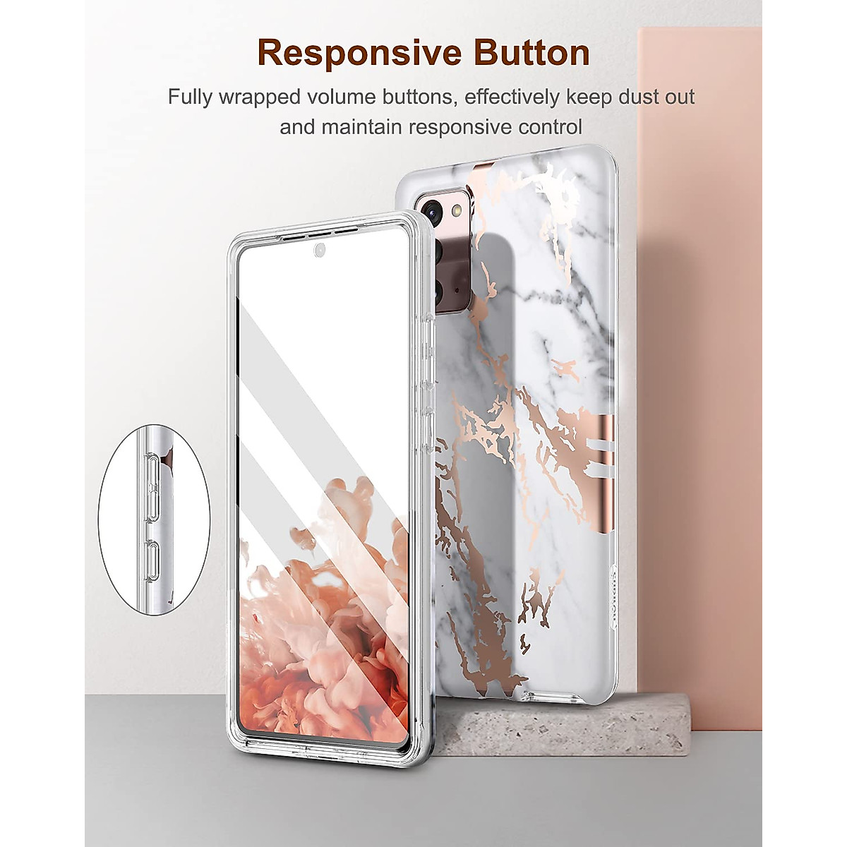 SURITCH Phone Case for Samsung Galaxy Note 20 Case, Front Cover with Built-in Screen Protector Full-Body Protection Shockproof TPU Bumper Protective Case for Man Women Cute, White Marble