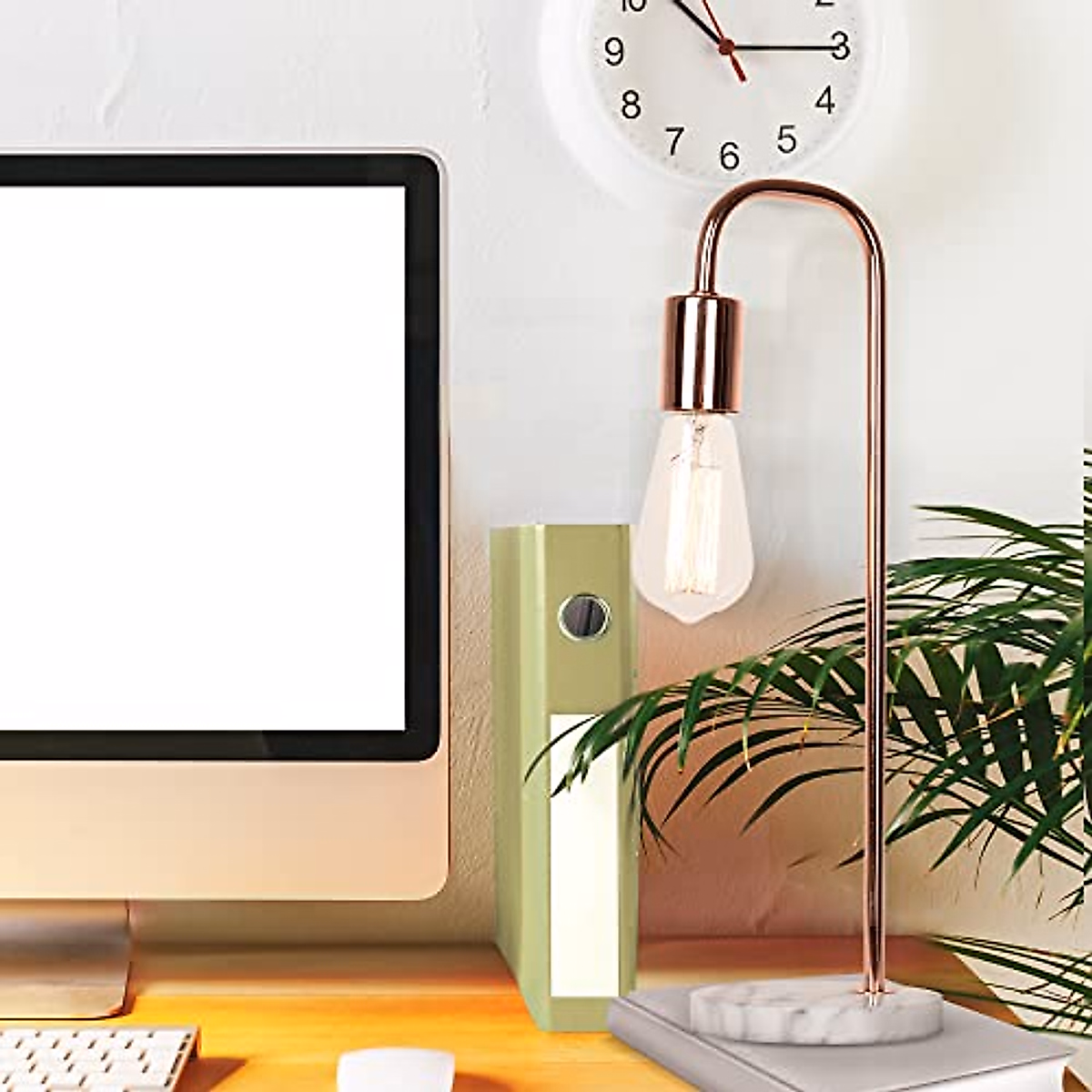 Catalina 20458-001 Modern Minimalist Sleek Faux Marble Table Lamp, 19", Rose Gold