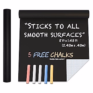 Artbits Large Chalkboard Adhesive Paper Roll (8 FEET) 5 Chalks Included - Peel & Stick Chalkboard Wallpaper for Walls, Tables, Schools, and Classrooms - Alternative to Blackboard Paint