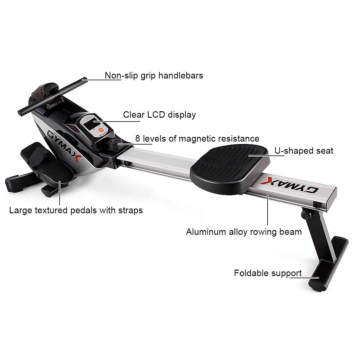 GYMAX Magnetic Rower, 8-Level Adjustable Resistance Rowing Machine with LCD Monitor, Indoor Cardio Exercise Rower for Home/Gym