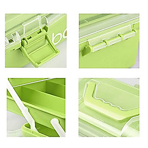 Shopwithgreen 13.2'' Three-Layer Storage Box with Tray, Plastic Portable Folding Tool Box, Multipurpose Organizer and Storage Case for Art Craft and Cosmetic, Students Drawing Tool Box (Green)