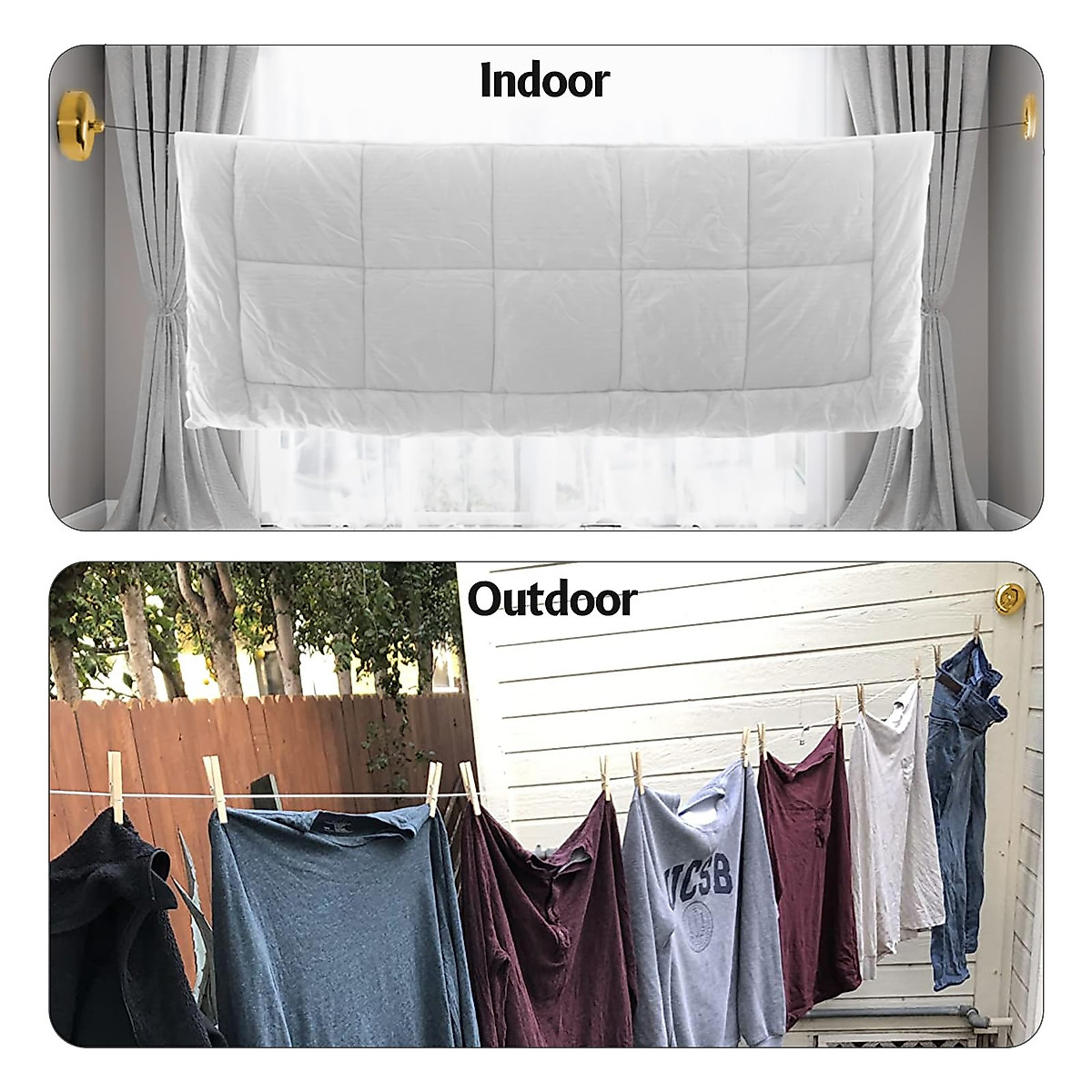 Retractable Clothesline, 304 Stainless Steel Heavy Duty Shower Clothesline Clothes Line Wall Mounted Retractable Laundry Line Laundry Accessories(Gold)