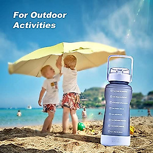 BOTTLE BOTTLE 64 OZ Gallon Motivational Water Bottle with Time Marker and Straw Protective Silicone Boot Workout Leak-proof Bottle for Adults and Kids Half Gallon Water Jug (blue)