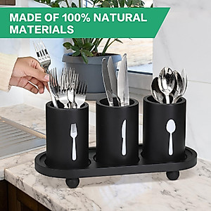 Updesign Silverware Holder with Tray, Kitchen Utensil & Silverware Caddy Organizer Bin Holder for Forks, Spoons, Knives, Utensil Holder Silverware Cutlery Flatware Organizers for Kitchen