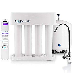 Aquasure Premier Advanced 4-Stage Reverse Osmosis Filtration System with Alkaline Remineralization Filter, Tank & Drinking Water Faucet | 75 GPD, Restores Minerals, pH+, Removes 99% of Contaminants
