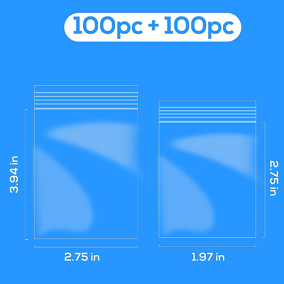 200pcs (100pcs 2 x 3" + 100pcs 3 x 4") Small Clear Plastic Poly Self Sealing Bags, Mini Resealable Bags Pockets, Reclosable Locking Baggies for Storage Jewelry, Snacks, Candy, Beads, Screws