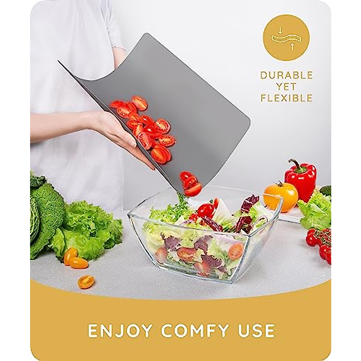 Extra Thin Flexible Cutting Boards for Kitchen - Cutting Mats for Cooking, Colored Cutting Mat Set with Easy-Grip Handles | Non Slip Cutting Sheets, Flexible Plastic Cutting Board Set of 3 (15"x12")