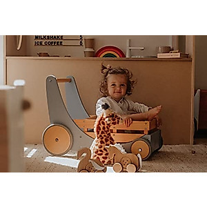 Kinderfeets 2-in-1 Wooden Cargo Walker Cart Wagon with Adjustable Rubber Wheels and Removable Basket for Children and Toddlers (Blue)