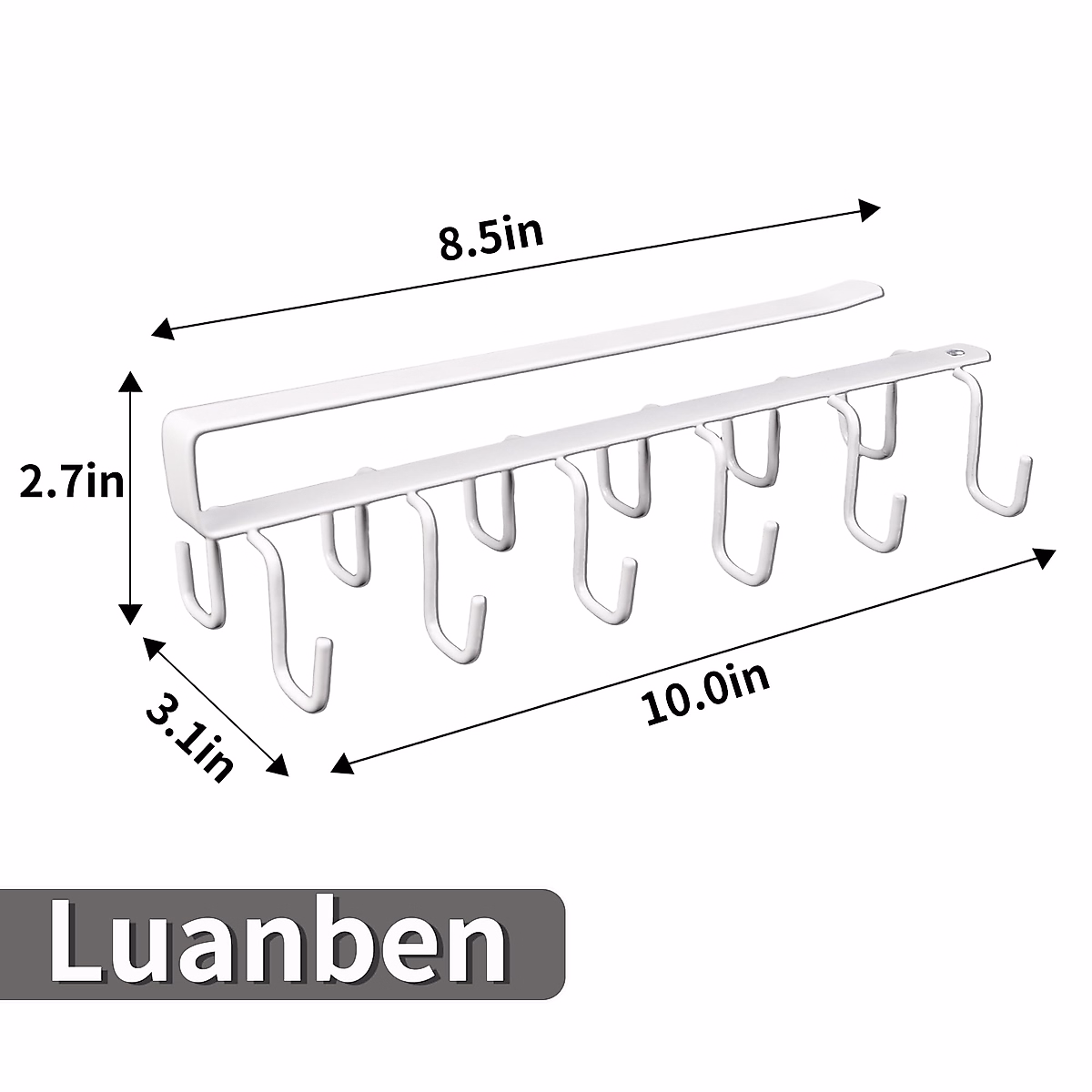 Luanben 2 Pieces White Cabinet Mug Hooks 24 Pieces Double Row Hooks, can Hang Coffee Cups/Cup Holders Under Kitchen cabinets/Hand Towels/Scarves/Ties, etc., no Need to Drill Holes (2 pcs, White)