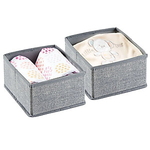 mDesign Soft Fabric Dresser Drawer and Closet Storage Organizer, Bin for Child/Kids Room, Nursery, Playroom, Bedroom - Textured Print with Solid Trim, 6 Pack - Gray
