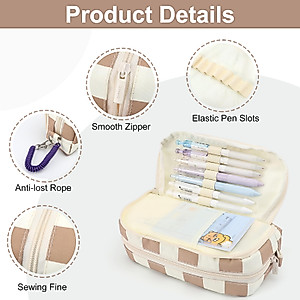 MOSA BEAR Pencil Case Large Capacity Pencil Pouch with Zipper Portable Office Stationery Makeup Bag, Aesthetic Big Capacity Pen Bag for Teen Girls, Women(Brown)