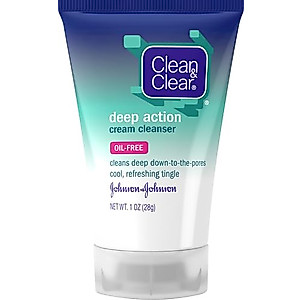 Clean & Clear Deep Action Cream Cleanser, Oil-Free, Travel Size 1 oz (28g) - Pack of 3