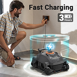 Gosvor Pivot Cordless Robotic Pool Cleaner, Wall Climbing, Triple-Motor, Extended Battery Life, Self-Parking, Automatic Pool Vacuum for Inground &Above Ground Pools Up to 65 FT in Length,Grey