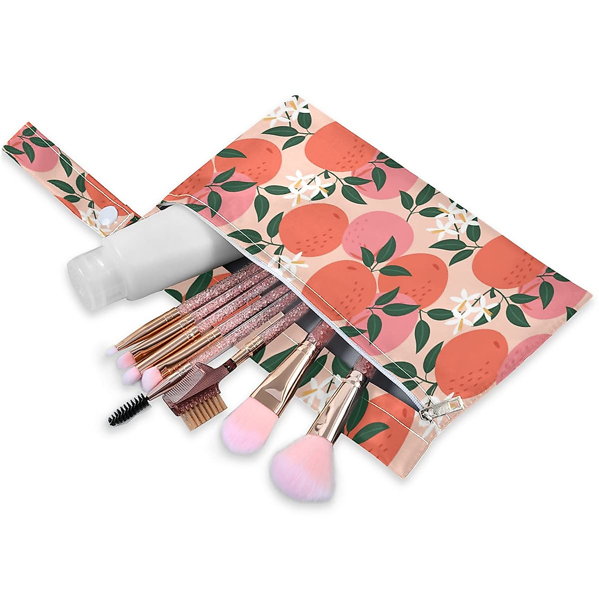 Wet Dry Bags for Diaper Bag Fruit Orange Flower Pattern Cloth Diaper Hanging Wet Bags Waterproof Washable Organizer Pouch with Pocket for Travel Camping Beach