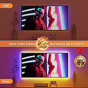 Fagomfer Immersion TV Backlight with HDMI 2.0 Sync Box, Kwumsy TV LED Lights That Sync with TV Real-time Ambient Lighting Strips for 40-55 Inch TV, 15 Lighting Modes/4 HDMI Inputs/Handy Remote Contro