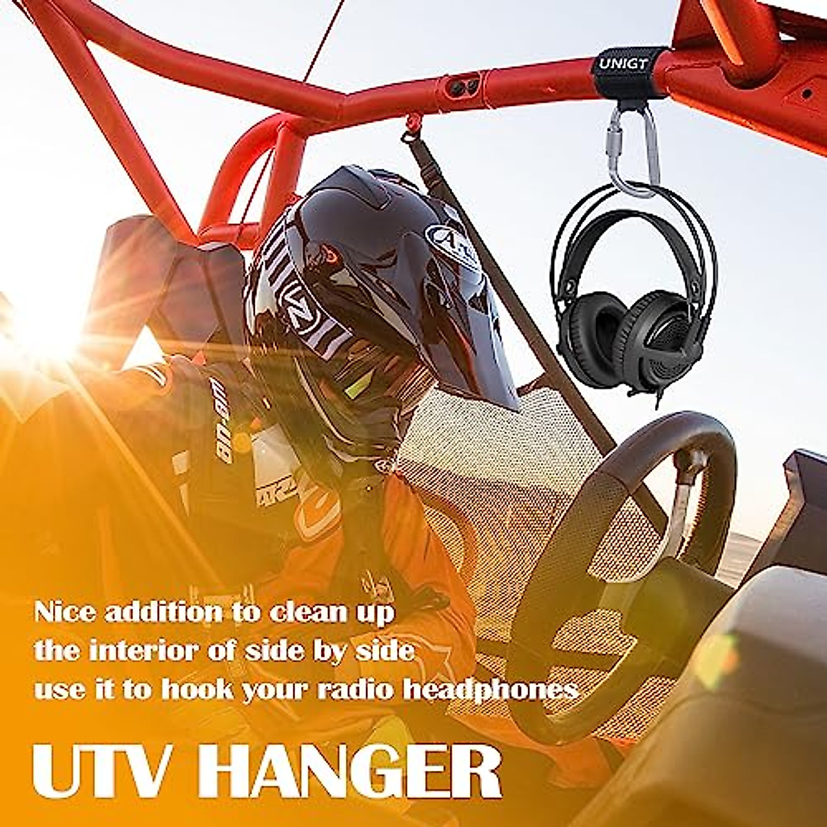 UNIGT 2 Pack UTV Hook for Hanging Headsets, Helmet and Goggles, Multipurpose Carabiners for Electric Scooter Owner Fits 1.5-2.0" SXS Roll Cage Accessory Hook Hanger- Black