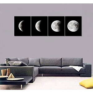 Wieco Art Moon Canvas Prints Wall Art Space Pictures Paintings Large Modern Gallery Wrapped Black and white Abstract Sky Giclee Artwork on Ready to Hang for Living Room Bedroom Home Office Decor