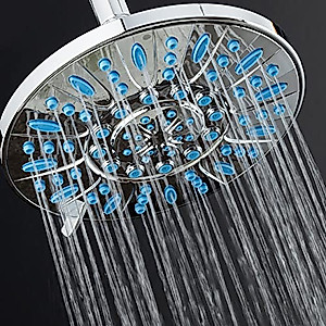 AquaDance 7-inch 6-Setting Rainfall Showerhead with Anti-Microbial Microban Protection from Mold, Mildew, and Bacteria - Clog-Free Wave Blue Jets, Chrome Finish