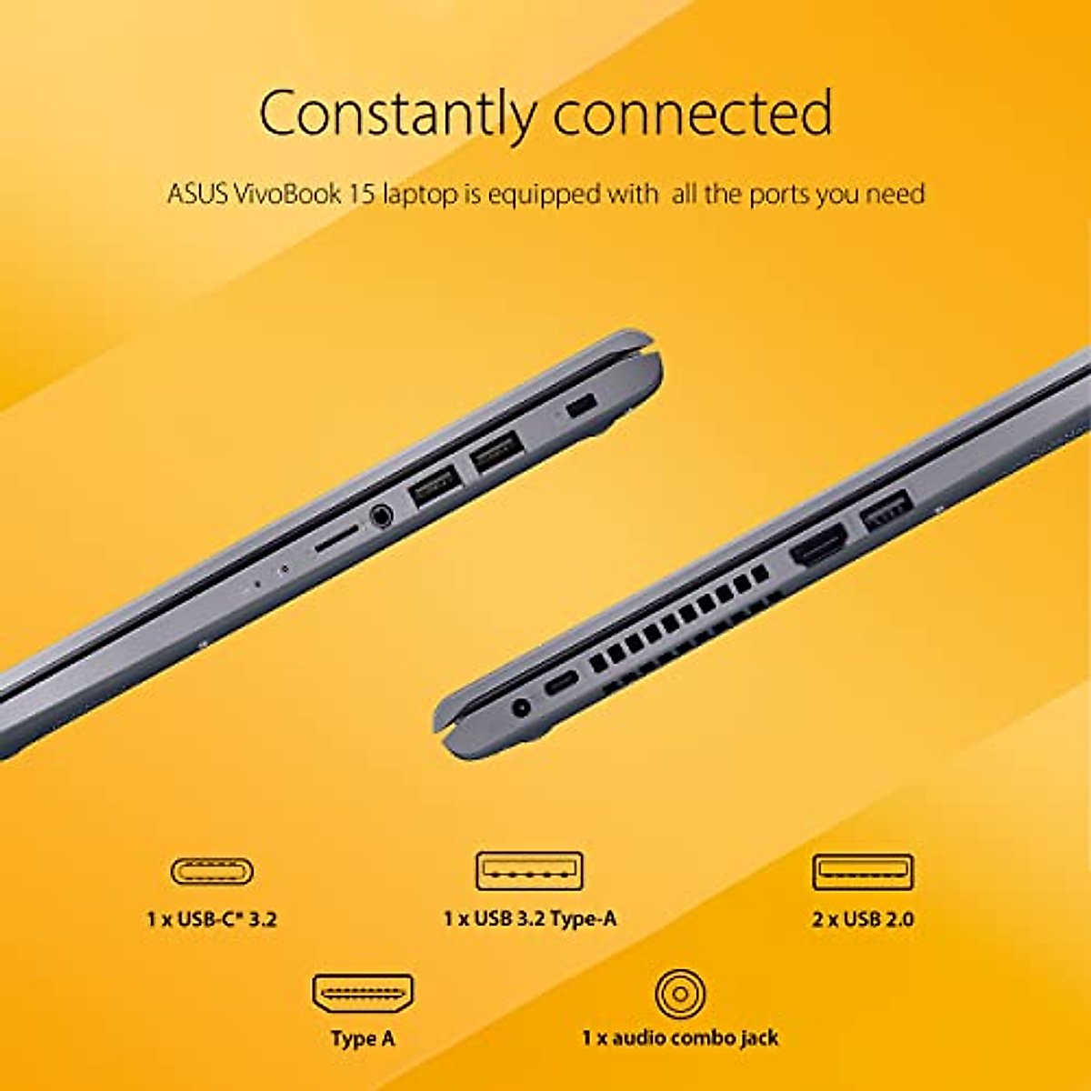 ASUS VivoBook 15 F515 Laptop, 15.6" FHD Display, Intel i3-1115G4 CPU, 8GB DDR4 RAM, 128GB SSD, Windows 11 Home in S Mode, Slate Grey, F515EA-AH34