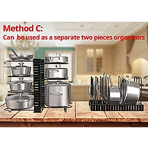 Vdomus Extensible Pot Rack Organizer with 4 DIY Methods Black & Adjustable 3 DIY Methods Pots and Pans Shelf