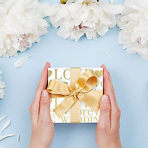 Love Forever Wedding Letter With Hearts White & Gold Foil Design Wrapping Paper Folded Flat 4 Sheets 20x28 inches Per Sheet For Weddings, Bridal Showers, Engagements