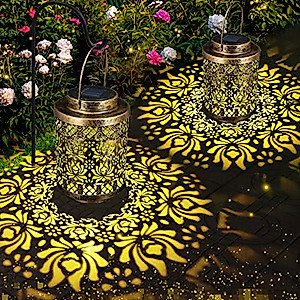 2 Pack Solar Lanterns Outdoor Waterproof, TYNLED Metal Solar Lantern Hanging Solar Outdoor Lanterns Solar Powered Outdoor Lanterns for Garden Patio Pathway Yard Porch
