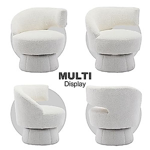 Tabaray Round Swivel Chair,Modern Accent Chair,Comfy Barrel Chair,Fuzzy Teddy Upholstered Armchair for Living Room,Bedroom,Office,Waiting Room (White)