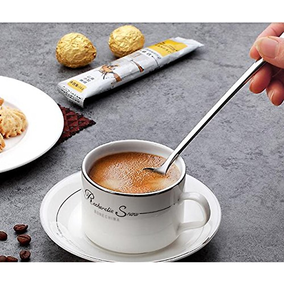 Coffee Mixing Spoons, 9-Inch Long Handle Spoons for Iced Tea, Dessert, Ice Cream, DFmicro Deluxe Stainless Steel Cocktail Stirring Spoons, Set of 4