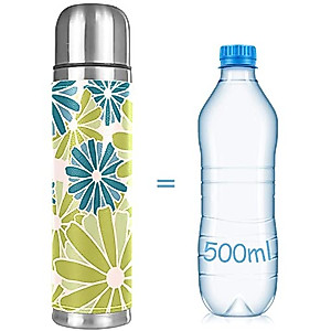 Stainless Steel Leather Vacuum Insulated Mug Flower Thermos Water Bottle for Hot and Cold Drinks Kids Adults 16 Oz