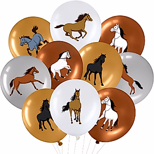 40 Pieces 12 Inch Horse Birthday Party Latex Balloons Decorations, Brown White Silver Horse Balloon Horse Racing Theme Decor for Wedding Party Baby Shower Cowboy Party Supplies Indoor Outdoor