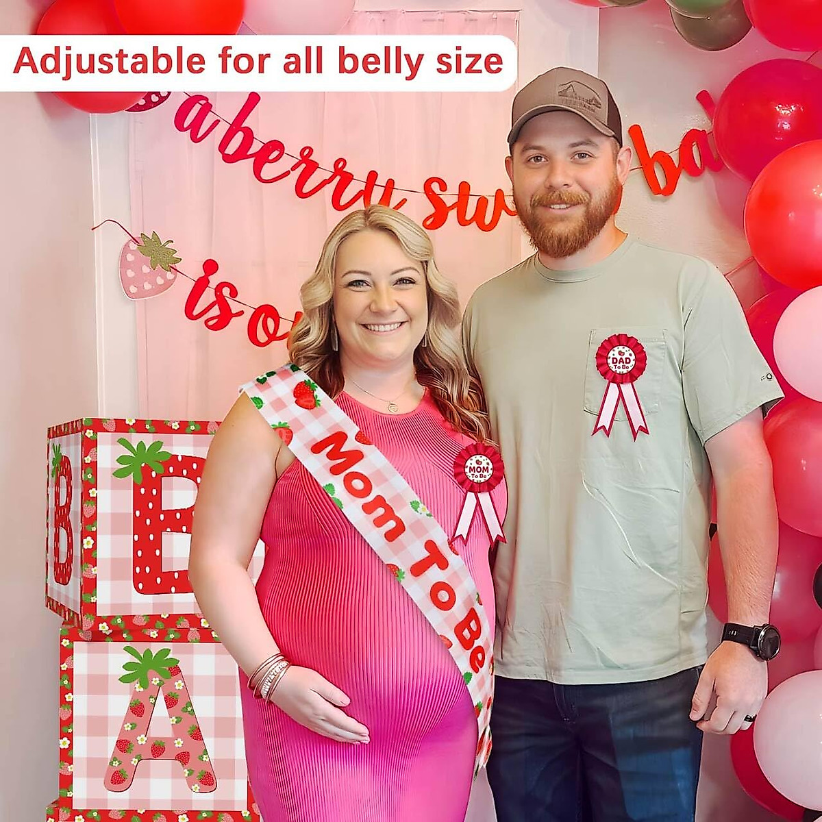 Lopeastar Strawberry Baby Shower Decorations Mom to Be Sash Dad to Be Corsage Set, Berry Sweet Mommy to Be Sash Baby Shower Sash Set Party Decorations