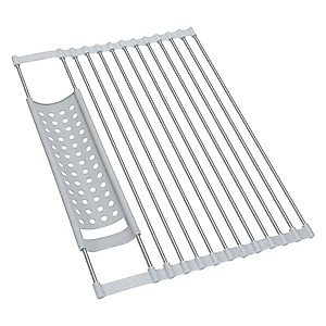 NileHome Roll Up Dish Drying Rack, Sink Drying Rack Over Sink Dish Drying Rack 304 Stainless Steel Foldable Drain Rack for Kitchen Sink Counter Utensils Vegetables and Fruits (17.5''X13'')，Gray…